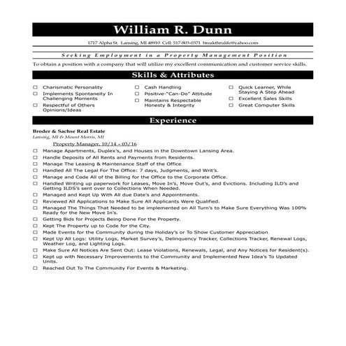 Billy Dunn Resume 2016 | RTF