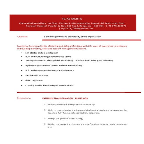 Tejas Work Resume 15.3.2016
