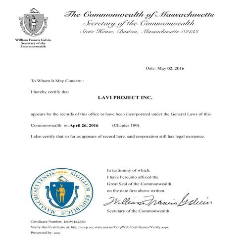 Lavi Project certification letter | PDF