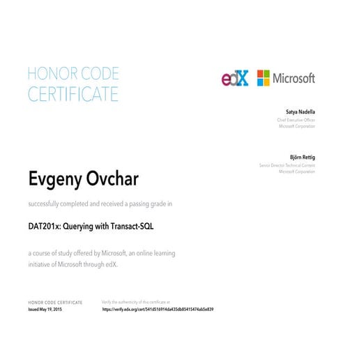 Querying with transact sql certificate | PDF