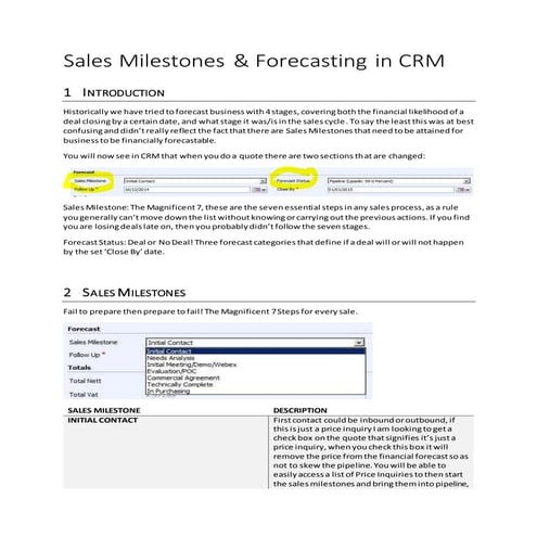 Sales Milestones and Forecast Status | DOCX | Business | Business and ...