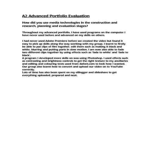 A2 Advanced Portfolio Evaluation (question two) | PPT