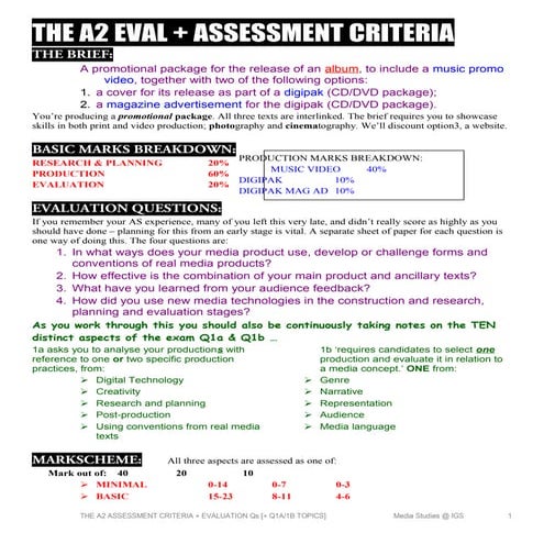 A2 assessment criteria eval qs - q1a-1b topics | PDF