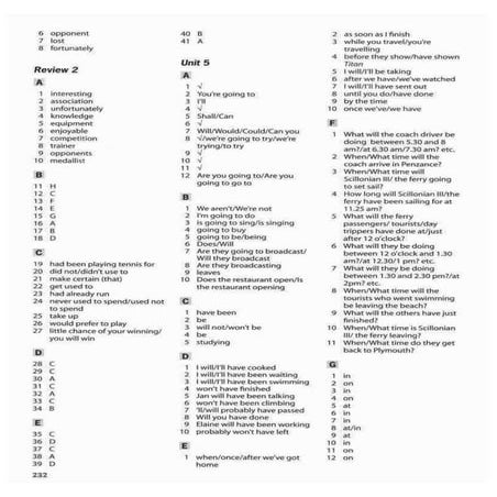 A2 b1 b2 answer key unit 5 | PDF