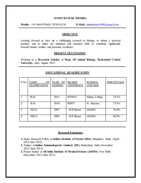 Anusha S Daragshetti Resume | PDF | Chemistry | Science