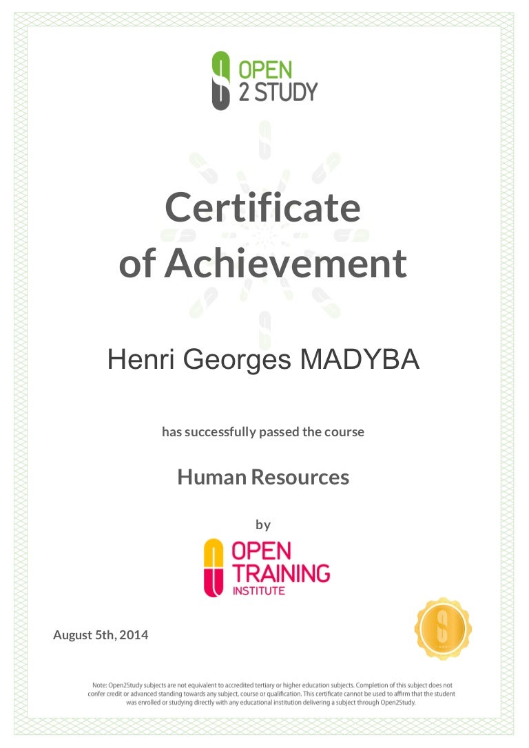 Certificate of Achievement in Human Resources