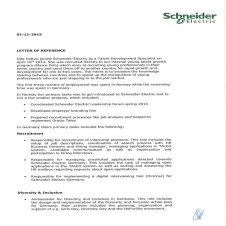 SE reference letter Oda Hoftun | PDF