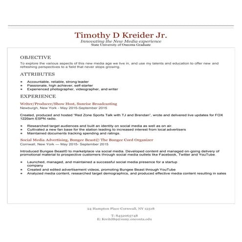 Timothy Kreider Jr. Resume 5-23-2 | PDF