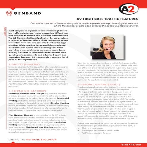 GENBAND A2 for Call Centers datasheet | PDF