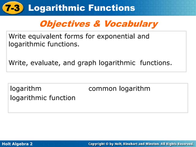 Logarithmic function, equation and inequality | PPSX