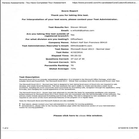 Excel Test Score-90%_Steven Wilcott | PDF