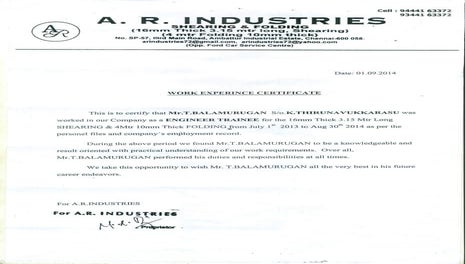 Experience Certificate Letter