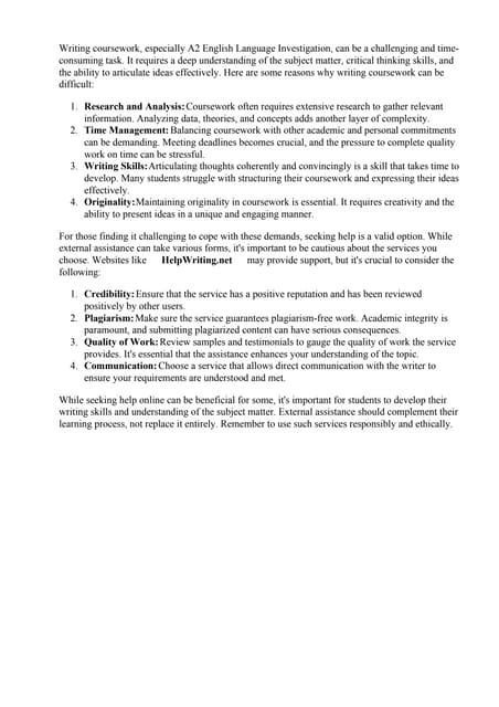 A Level English Coursework Examples. This resource | PDF