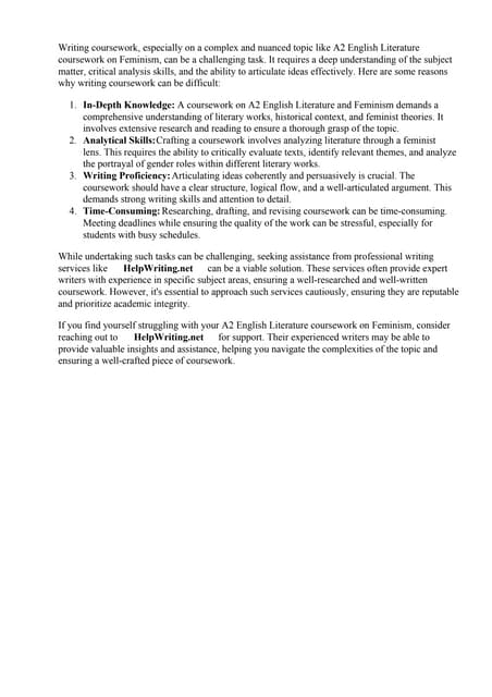 A Level English Coursework Examples. This resource | PDF