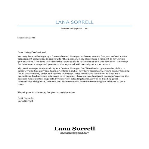 Lana M Sorrell Resume with cover letter | DOCX