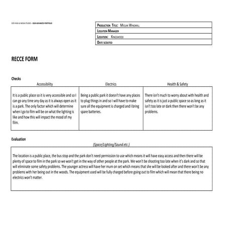 Location Recce Sheet | PPT