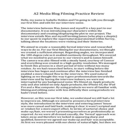 A2 media blog filming practice review | PDF