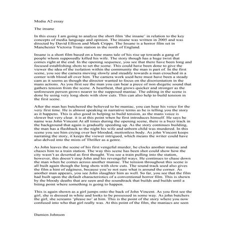A2 media essay 'Insane' | PDF