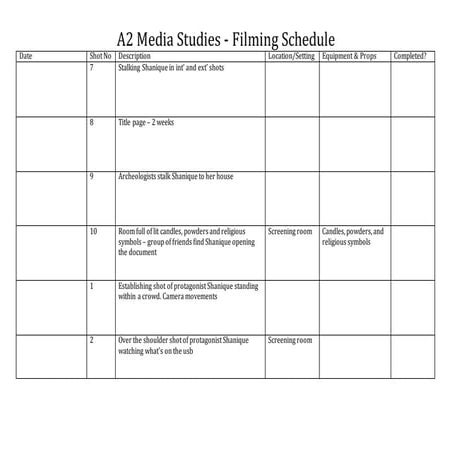 A2 media studies filming schedule 1 | PPT