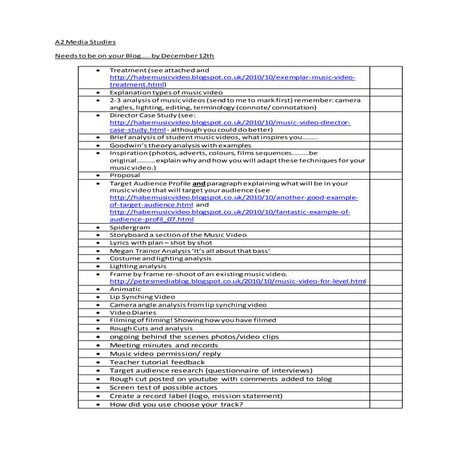 A2 media studies_list_of_things_to_do | PDF