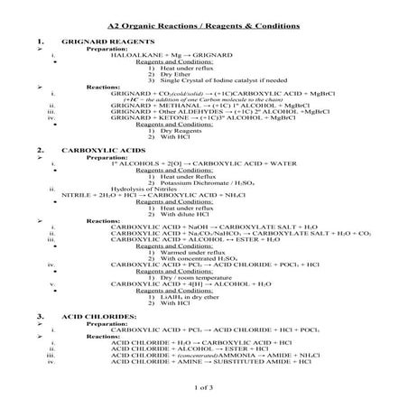 A2 chemistry organic reactions | DOC