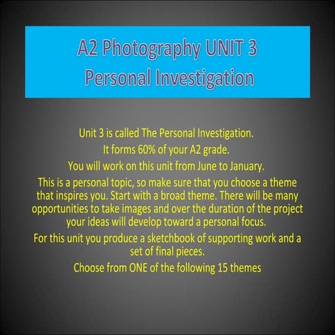Photography: A2 personal investigation ideas | PPT