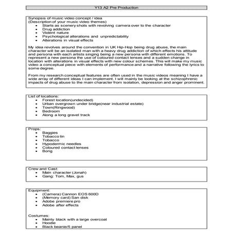 A2 pre production music video | PDF