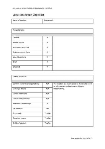 Recce checklist norwich underpass | PDF