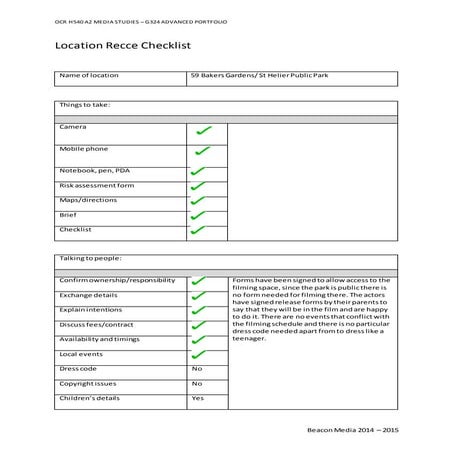 A2 recce checklist sheet | DOCX