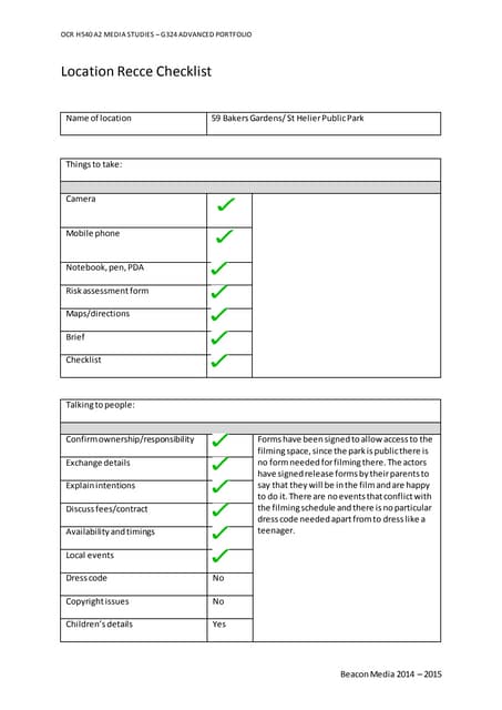 A2 recce checklist_ studio | PDF