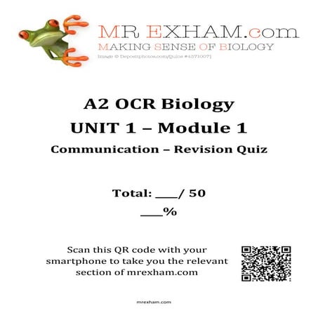 A2 OCR Biology - Unit 1 Module 1 Revision Test | DOCX
