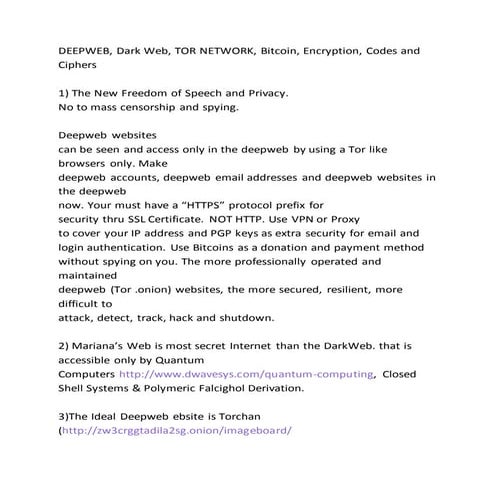 DEEPWEB, Dark Web, TOR NETWORK, Bitcoin, Encryption, Codes and Ciphers 1) The New Freedom of ...