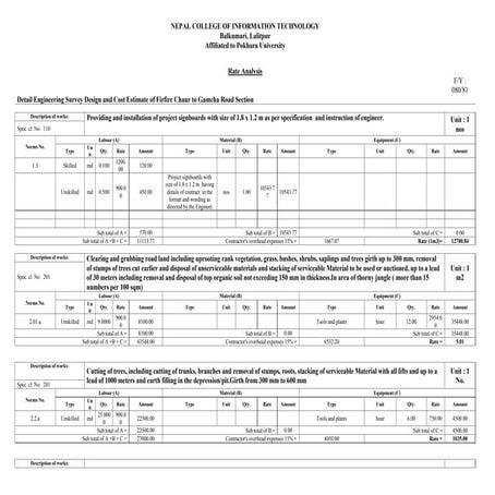 cost estimate pdf of road design useful for civil engineering final ...