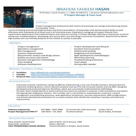Ibrahem Hasan Barahmeh C.V- IT Project Manager | PDF