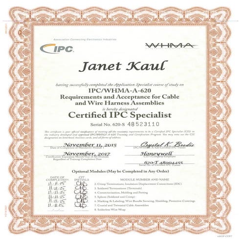 Janet Kaul IPC-620 Certified | PDF