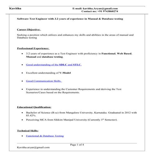 Kavitha_Test_Engineer_3.2years_Resume | PDF
