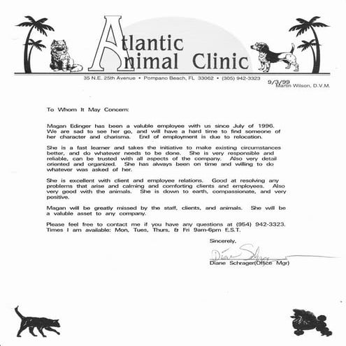 Atlantic Animal Hospital Recommendation Letter | PDF