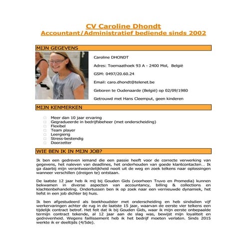 20160930 Caroline Dhondt CV | PDF