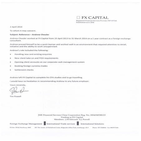 Andrew Chouler - FX Capital reference | PDF