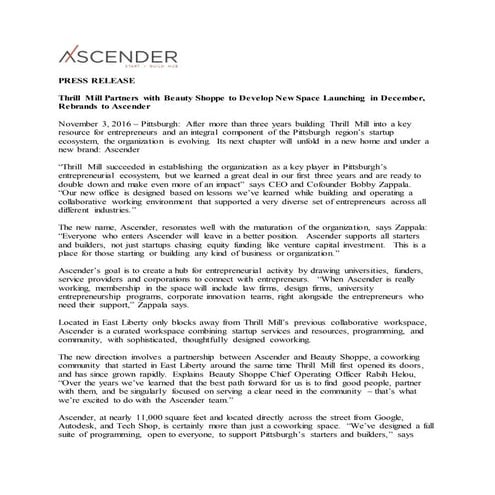 Ascender Launch Press Release | PDF