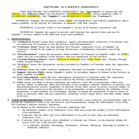 SaaS Agreement Sample | DOCX