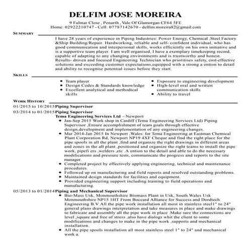 CV Piping Supervisor | PDF