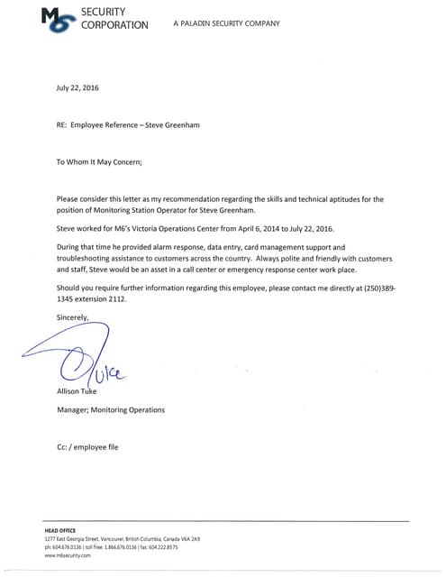 Prices Alarms Letter of Reference | PDF