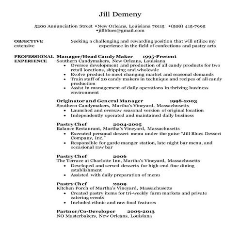 Jill pastry resume | DOCX