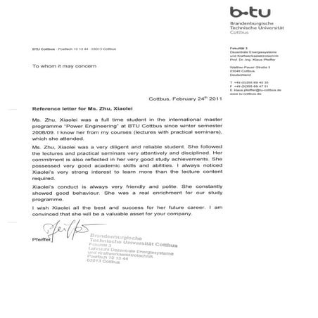 Reference letter from Prof. Pfeiffer | PDF