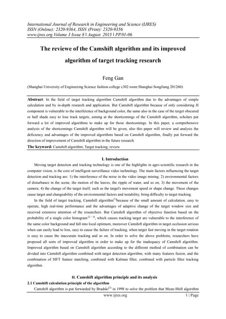 The Reviewe Of The Camshift Algorithm And Its Improved Algorithm Of Target Tracking Research Pdf