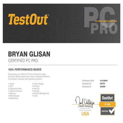 Testout PC Pro Certificate | PPT
