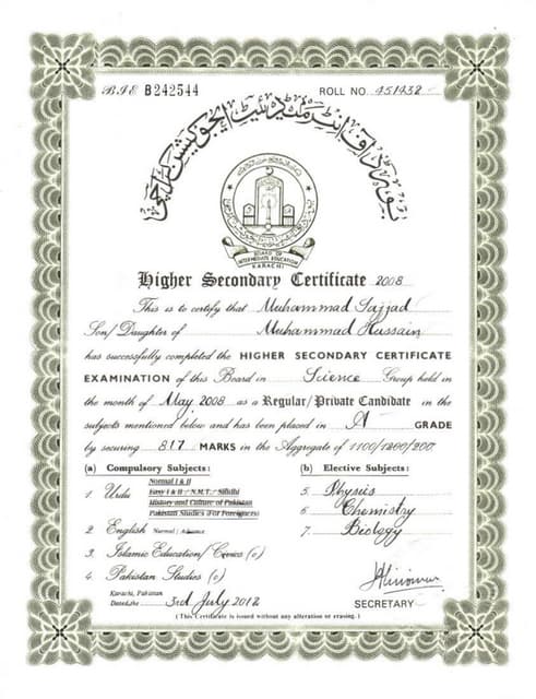 DAE certificate | PDF