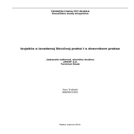 DNEVNIK RADA - STRUČNA PRAKSA JANAF | PDF