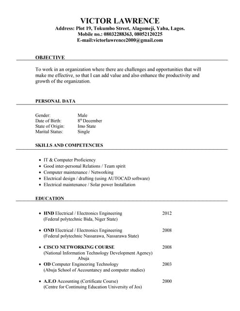 Oteh Okoro CV | DOCX | Civil Engineering Industry | Industries